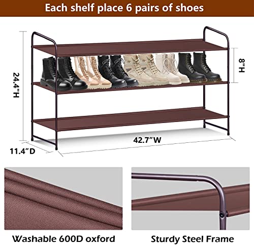 AOODA 3 Tier Long Shoe Rack for Closet Wide Shoe Organizer Storage, 28 Mesh Large Pockets Over The Door Shoe Organizer, 2 Item Bundle