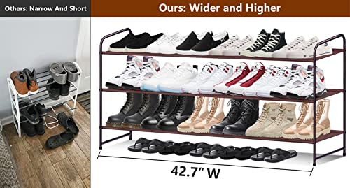 AOODA 3 Tier Long Shoe Rack for Closet Wide Shoe Organizer Storage, 28 Mesh Large Pockets Over The Door Shoe Organizer, 2 Item Bundle