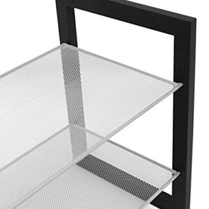 Internet's Best Mesh Shoe Rack - 2 Tier - Free Standing Metal Wood Shoe Organizer - Closet and Entryway - Fits 8 Pairs of Shoes - Black & Silver