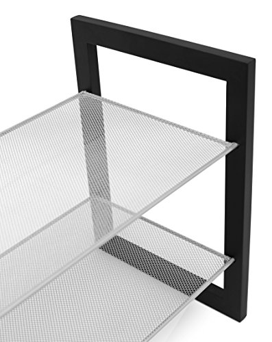 Internet's Best Mesh Shoe Rack - 2 Tier - Free Standing Metal Wood Shoe Organizer - Closet and Entryway - Fits 8 Pairs of Shoes - Black & Silver