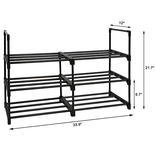 DazHom 3-Tier Shoe Rack, Shoe Storage Organizer Metal for Closet, Stackable Shoe Tower Racks Space Saving Shelf Sturdy Holds 12-15 Pairs for Living Room, Entryway, Hallway, Black