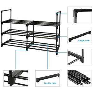 DazHom 3-Tier Shoe Rack, Shoe Storage Organizer Metal for Closet, Stackable Shoe Tower Racks Space Saving Shelf Sturdy Holds 12-15 Pairs for Living Room, Entryway, Hallway, Black