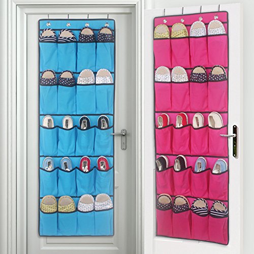 YJYdada 20 Pockets Hanging Over Door Shoe Organiser Storage Rack Bag Box Wardrobe Hook (Hot Pink)