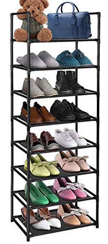 Been5le 8-Tier Shoe Rack Storage Organizer, Sturdy and Durable Shoes Shelf Stores up to 16 Pairs (Black)