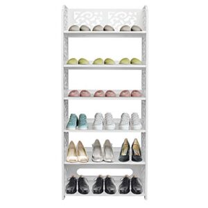 bilek 6 tiers wooden shoes rack free standing shoe shelf storage organizer, stable structure & strong material, for convenient shoe organization,white(16.54" x 9.45" x 38.19")