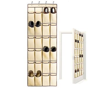 24 pockets over the door shoe organizer hanging shoe rack large fabric pocket for closet accessory storage, hanging shoe hanger organizer with 4 hooks(beige)