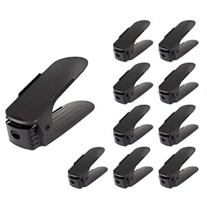 yy yearchy shoe slot organizer adjustable shoe stacker 50% space saver double layer shoe stack sandals rack storage shoe stacker holder for closet organization (10 pcs, black)