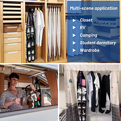 PENGFULL Hanging Shoe Organizer Rack,Closet Hanging Organizer,Side Pockets Have 27 Pockets,4 Self-Adhesive Straps, Can Be Used for Several Things.Perfect for Closets, RVs, Campers, Student Dormitory