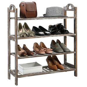 mygift torched solid wood entryway shoe rack for entryway, closet shoe rack organizer storage shelf with 4 tier wooden slat design