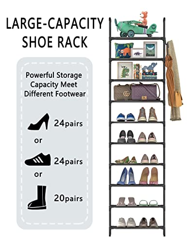 MCMACROS 10 Tiers Tall Free Standing Shoe Racks,Narrow Shoe Shelf Storage 20-24 Pairs Shoes, DIY assembly shoe rack layers,Space-Saving for Closet,Entryway,Anywhere.Black.