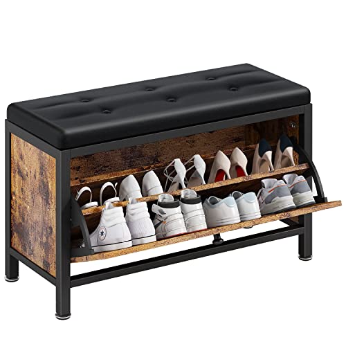 Mostmahes 8-10 Pairs Shoe Storage Bench with Hidden Shoe Rack, Entryway Bench Seat with Shoe Storage Shelf, Shoe Storage Cabinet for Entryway Closet