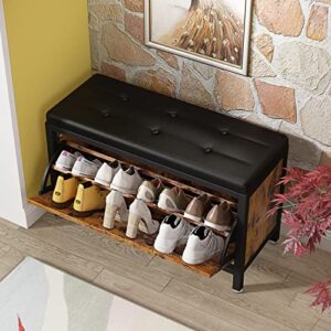 Mostmahes 8-10 Pairs Shoe Storage Bench with Hidden Shoe Rack, Entryway Bench Seat with Shoe Storage Shelf, Shoe Storage Cabinet for Entryway Closet