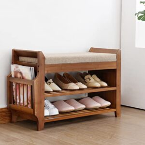 gdrasuya10 shoe rack bench freestanding shoe rack boot organizer with baskets drawers for hallway entryway living room, 2-tier bamboo cushion storage shoe shelf