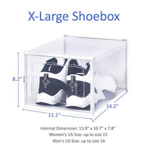 ACHub XL Stackable Shoe Box - Ventilated, Transparent Shoe Storage & Shoe Organizer for Closet, Garage, Under bed & Entryway - 6 Pack Collapsible, X-Large Sneaker Storage - White