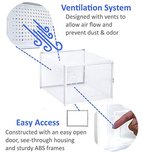 ACHub XL Stackable Shoe Box - Ventilated, Transparent Shoe Storage & Shoe Organizer for Closet, Garage, Under bed & Entryway - 6 Pack Collapsible, X-Large Sneaker Storage - White