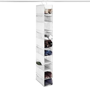 zober 10-shelf hanging shoe organizer (2 pack) hanging closet shoe organizer with side mesh pockets, space saving shoe holder & storage, closet organizer great for shoes, purses, handbags etc. (white)