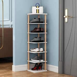 lucknock 7 tiers vertical shoe rack, narrow shoe organizer, stylish wooden shoe storage stand, space saving shoe shelf, shoe tower, free standing shoe racks for entryway, no-tool assembly, white.