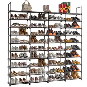 arabom shoe rack storage organizer, 3 columns 10 tiers 80 pairs shoe shelf organizer for entryway, stackable shoe cabinet ideal for entryway corridor balcony home black