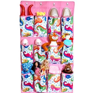 desquiggle girls shoe organizer, toddler shoe organizer, seahorses design over the door kids shoe rack