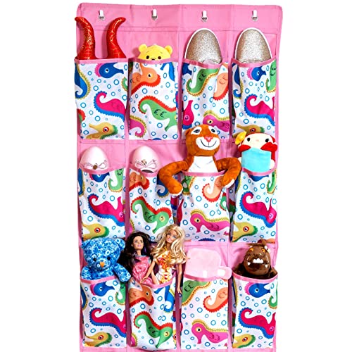 DESQUIGGLE Girls Shoe Organizer, Toddler Shoe Organizer, Seahorses Design Over the Door Kids Shoe Rack