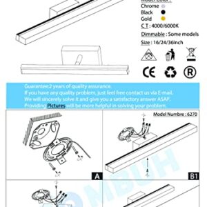 Combuh Modern Bathroom Light Fixtures Over Mirror 16 Inch IP44 9W Chrome Bathroom Vanity Light for Bathroom Wall Lights Cool White 6000K