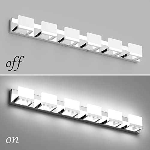 Tipace 6 Lights Dimmable LED Modern Vanity Lights for Bathroom, Chrome Bathroom Wall Light Fixtures Over Mirror (White Light 6000K)