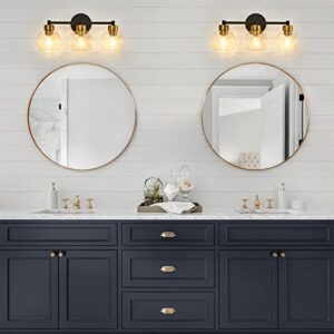 yenlacy Bathroom Light Fixtures, Black and Gold 3 Light Bathroom Vanity Light, Bathroom Lights Over Mirror with Globe Glass Shade and Metal Base, Vanity Lights for Bathroom, Stairs, Kitchen