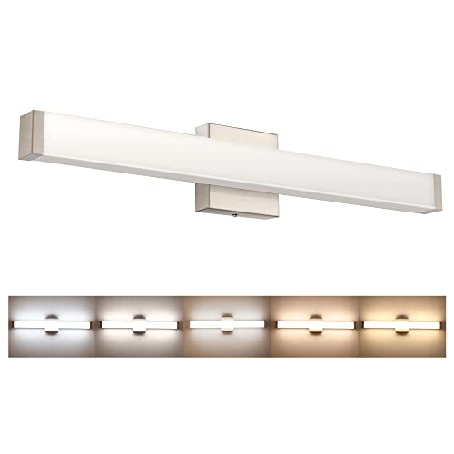 YHTlaeh Bathroom Vanity Light Brushed Brass Square Led 24 inch 14W 5 CCT Adjustable Color Temperature Wall Bar Lighting Fixtures Over Mirror