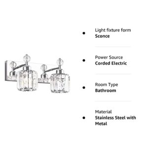 PRESDE Modern Crystal Chrome 2 Light Bathroom Vanity Light for Bathroom Lighting Fixtures Over Mirror Wall Sconce