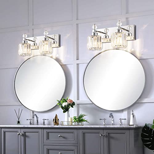 PRESDE Modern Crystal Chrome 2 Light Bathroom Vanity Light for Bathroom Lighting Fixtures Over Mirror Wall Sconce