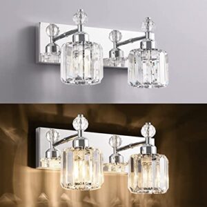 PRESDE Modern Crystal Chrome 2 Light Bathroom Vanity Light for Bathroom Lighting Fixtures Over Mirror Wall Sconce