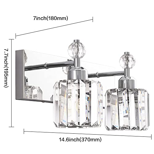 PRESDE Modern Crystal Chrome 2 Light Bathroom Vanity Light for Bathroom Lighting Fixtures Over Mirror Wall Sconce