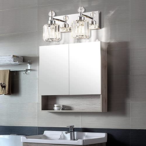 PRESDE Modern Crystal Chrome 2 Light Bathroom Vanity Light for Bathroom Lighting Fixtures Over Mirror Wall Sconce