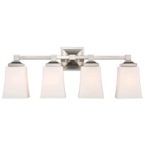 Linea di Liara Brighton 4 Light Bathroom Vanity Light Polished Chrome Bathroom Light Fixtures Over Mirror Modern Vanity Lighting Fixture with Frosted Glass Shade, UL Listed