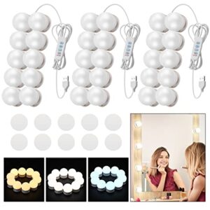 yahenda 30 pcs led vanity lights makeup mirror lights with adjustable color and brightness stick on vanity lighting fixtures with 10 led light bulbs for bathroom bedroom dressing mirror wall table