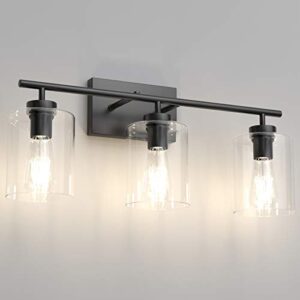 aipsun 3 lights black vanity light fixtures over mirror with clear glass shades industrial wall light fixture for bathroom(exclude bulb)