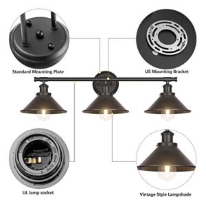 Licperron 3-Light Black Bathroom Vanity Light Fixtures Over Mirror, Farmhouse Vanity Wall Sconce Lighting with Metal Shade, Indoor Wall Mounted Lamp for Bathroom Mirror Cabinet Living Room