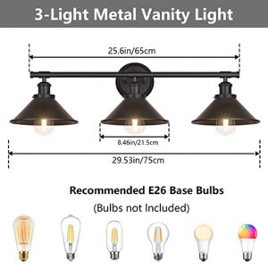 Licperron 3-Light Black Bathroom Vanity Light Fixtures Over Mirror, Farmhouse Vanity Wall Sconce Lighting with Metal Shade, Indoor Wall Mounted Lamp for Bathroom Mirror Cabinet Living Room