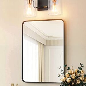 SOLFART Vintage Wall Bathroom Vanity Light Black Metal with Clear Glass Bronze Fixtures Wall Mount Lighting Sconce (2 Lights)