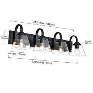 TULUCE Bathroom Vanity Light Fixtures Over Mirror,Modern 4 Lights Bath Vanity Lighting Matte Black Indoor Wall Light Fixture with Clear Glass Shade for Bathroom Cabinets Dressing Table