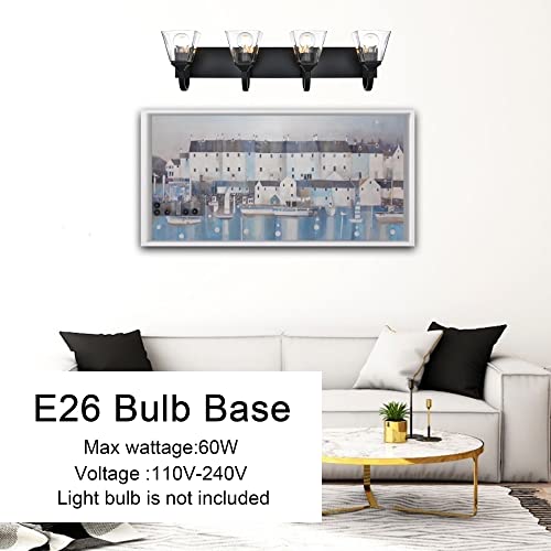 TULUCE Bathroom Vanity Light Fixtures Over Mirror,Modern 4 Lights Bath Vanity Lighting Matte Black Indoor Wall Light Fixture with Clear Glass Shade for Bathroom Cabinets Dressing Table