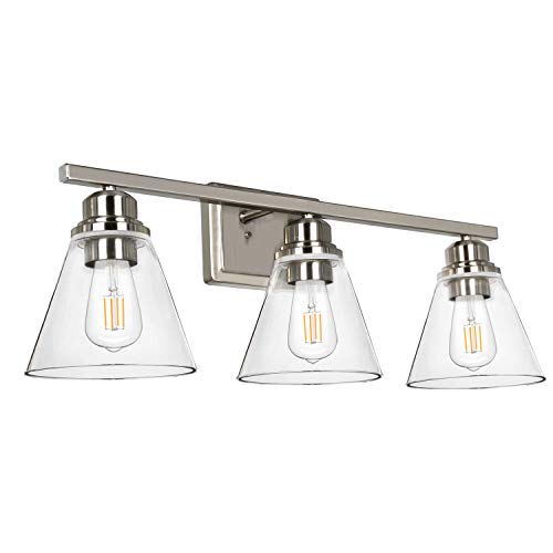 hykolity 3-Light Bathroom Light, Brushed Nickel Vanity Light Fixtures, Bathroom Wall Sconce Lighting with Clear Glass Shades, ETL Listed (Bulb not Included)