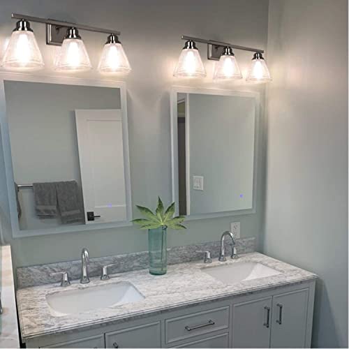 hykolity 3-Light Bathroom Light, Brushed Nickel Vanity Light Fixtures, Bathroom Wall Sconce Lighting with Clear Glass Shades, ETL Listed (Bulb not Included)