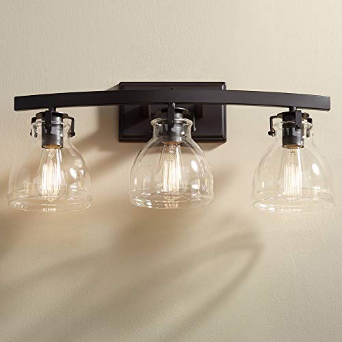 Possini Euro Design Bellis Modern Industrial Wall Light Bronze Brown Hardwired 23 1/2" 3-Light Fixture Clear Curving Glass Shade for Bedroom Bedside Bathroom Vanity Living Room Hallway Dining House