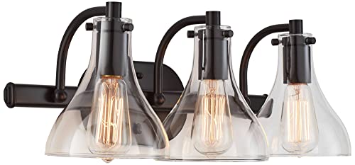 Possini Euro Design Sorren Industrial Modern Wall Light Black Metal Hardwired 20 1/2" 3-Light Fixture Curving Clear Glass Shade for Bedroom Bedside Bathroom Vanity Living Room Hallway Dining House