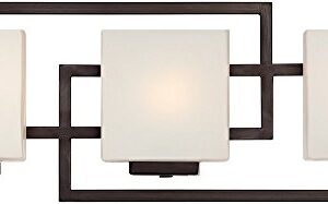 Possini Euro Design Lighting on The Square Modern Wall Mount Light Bronze Metal Hardwired 21" Wide 3-Light Fixture Geometric Opal Glass Shades for Bathroom Vanity Mirror House Home Room Decor