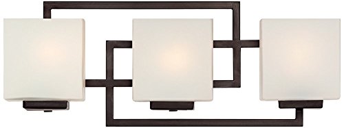 Possini Euro Design Lighting on The Square Modern Wall Mount Light Bronze Metal Hardwired 21" Wide 3-Light Fixture Geometric Opal Glass Shades for Bathroom Vanity Mirror House Home Room Decor