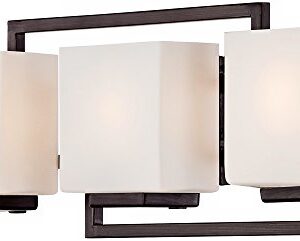 Possini Euro Design Lighting on The Square Modern Wall Mount Light Bronze Metal Hardwired 21" Wide 3-Light Fixture Geometric Opal Glass Shades for Bathroom Vanity Mirror House Home Room Decor