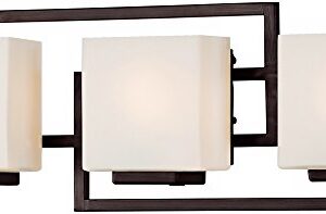 Possini Euro Design Lighting on The Square Modern Wall Mount Light Bronze Metal Hardwired 21" Wide 3-Light Fixture Geometric Opal Glass Shades for Bathroom Vanity Mirror House Home Room Decor