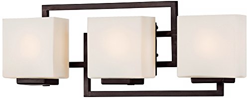 Possini Euro Design Lighting on The Square Modern Wall Mount Light Bronze Metal Hardwired 21" Wide 3-Light Fixture Geometric Opal Glass Shades for Bathroom Vanity Mirror House Home Room Decor